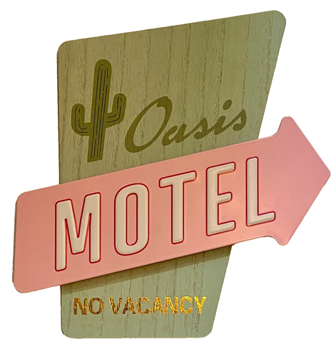Retro Oasis Motel Sign Pink & Green Wood Wall Sign Retro 50's Style ...