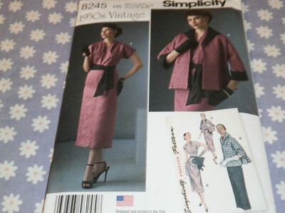 SIMPLICITY 8245 MISSES RETRO 50's LINED JACKET DRESS & SASH PATTERN ...