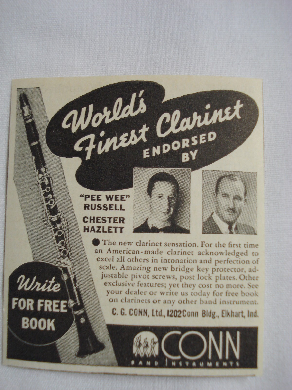 Clarinet Advertisement From 1939 C. G. Conn Ltd., Elkhart, Ind. | eBay