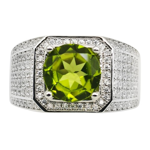 9mm 2.5ct Green Peridot 925 Silver Men Ring August Birthstone Size T 1/ ...