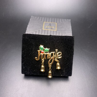 Avon Jingle Bells Pin Christmas Lapel 1995 Gold Tone Dangling Bells ...