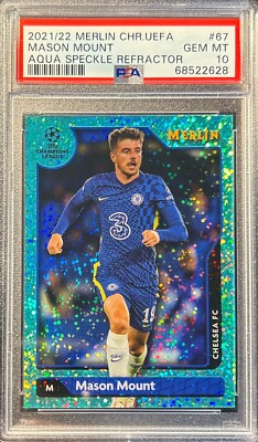 Mason Mount ~ 2021-22 Topps Merlin ~ Aqua Speckle Refractor /199 ~ PSA ...