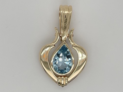 14k Yellow Gold Pear Shaped 7.25 Ct Blue Topaz Swinging Enhancer ...