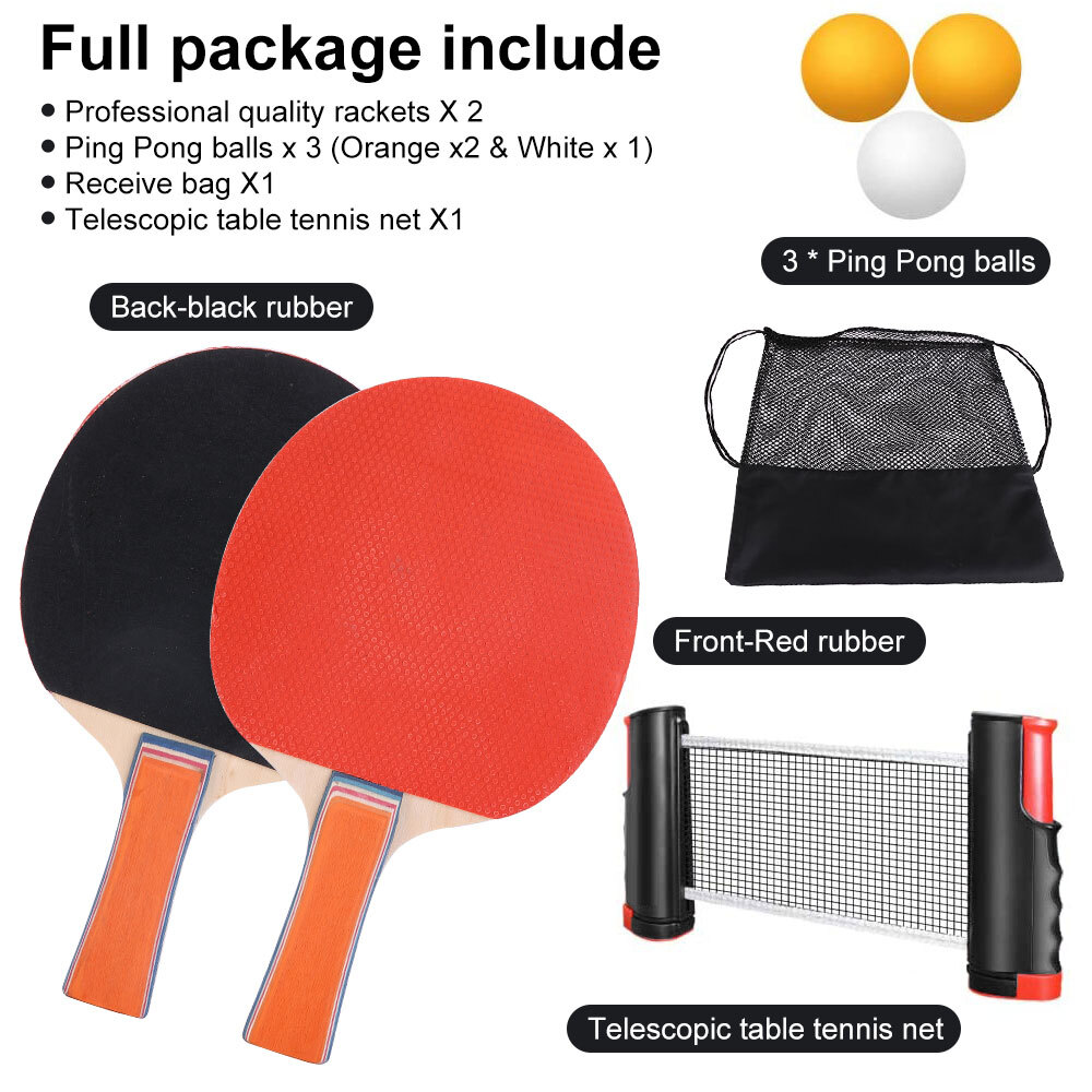 Table Tennis Bats Ping Pong Net Rack Racket Balls Kit Portable Paddle ...
