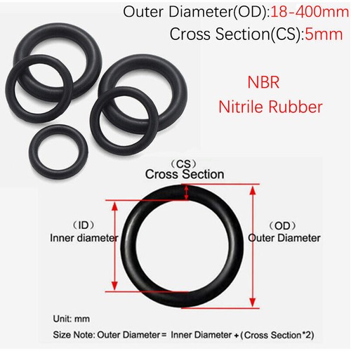 15mm-400mm OD Metric Nitrile Rubber O Ring Oring Oil Seals 5mm Cross ...