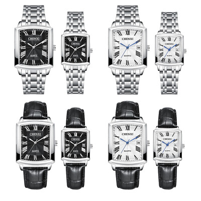 Men Women Waterproof Rectangle Quartz Wristwatch Roman Numerals Dial ...