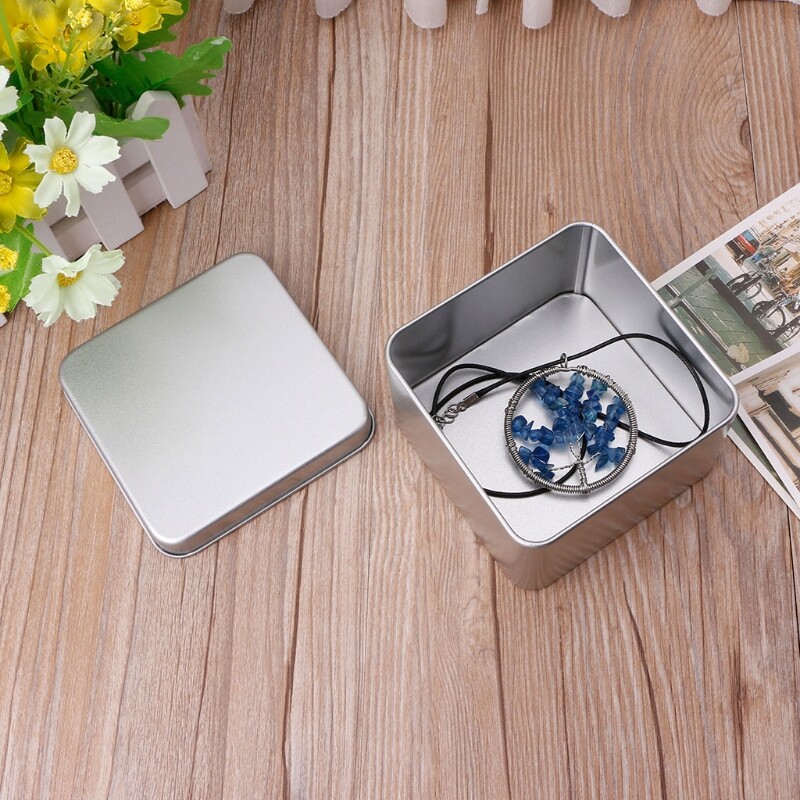 9x9cm Small Metal Tin Silver Storage Box for Case For Money Coin Candy ...