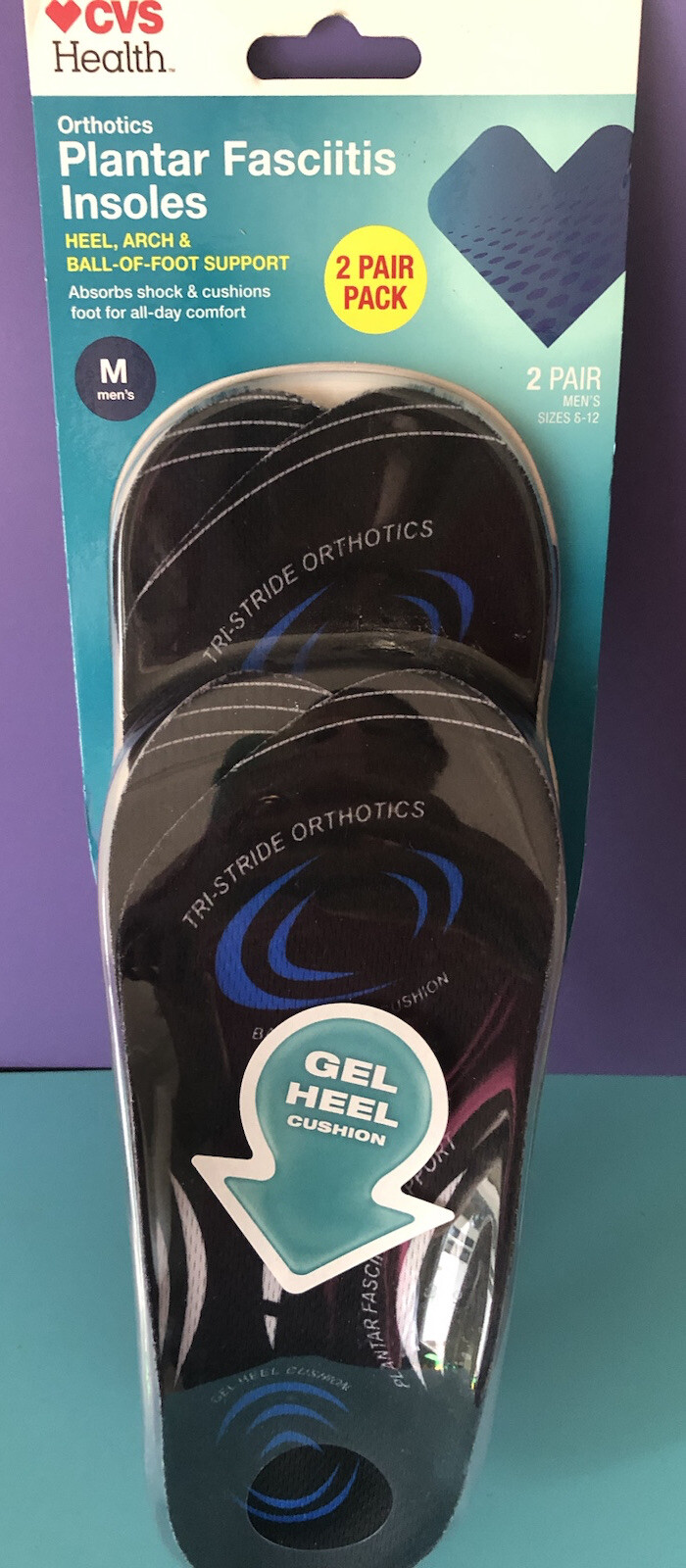 CVS Men’s insoles for shoes/Plantar Fasciitis (M) 2 Pair Gel Heel ...