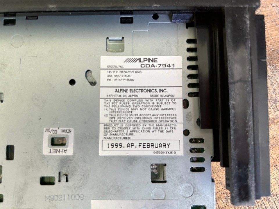 Alpine CDA 7941 Vintage In Dash CD Radio Shuttle/Detach/(Japan) Double ...