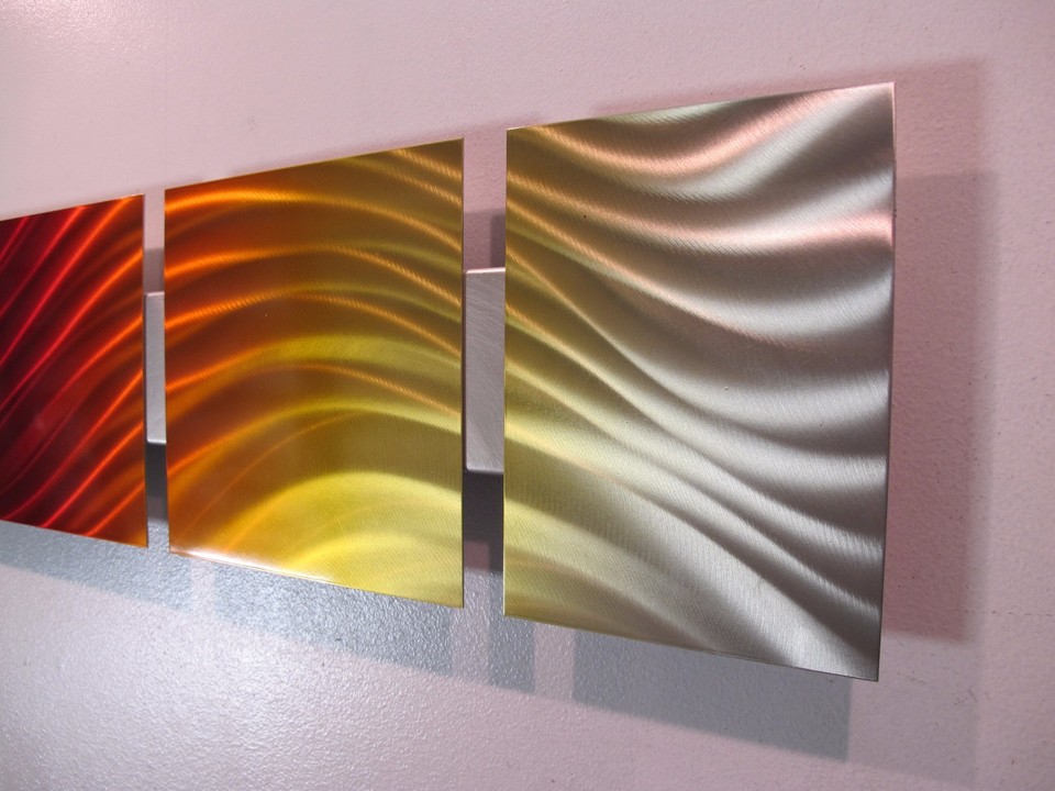 Modern Metal Wall Art Sculpture Abstract Panels Set Home Decor Red ...