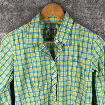 Lilly Pulitzer Shirt Womens 4 Blue Chartreuse Graph Check Plaid Cotton ...