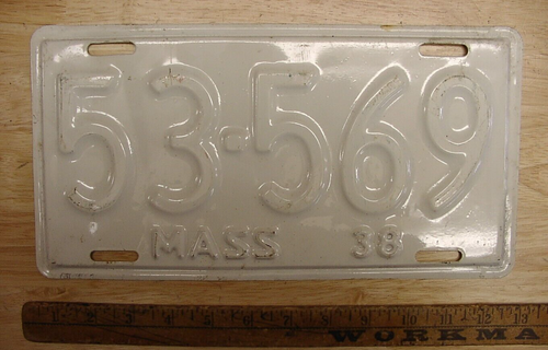 Antique 1938 Massachusetts License Plate,53-569 Mass 38,Painted White,L ...