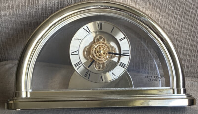 Verichron Quartz Plastic Mantle Clock with Skeleton Movement Gold ...