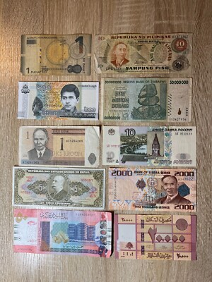 Mixed Foreign World Currency Paper Money Lot of 10 Different Banknotes ...