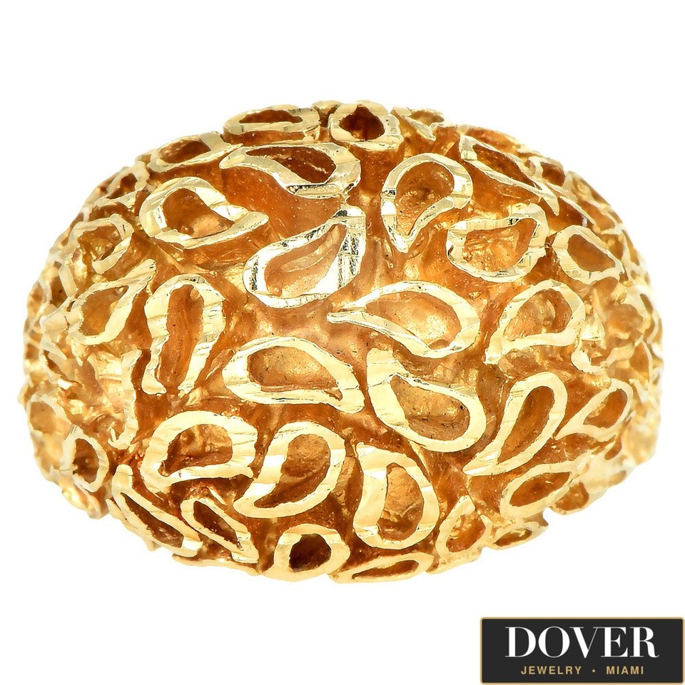 Estate 14K Yellow Gold Intricate Lace Textured Dome Ring 7.1 Grams NR ...