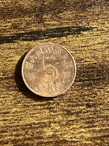 1973 Denmark Danmark 5 Ore Five Cents Margrethe Il Crown Actual Coin ...