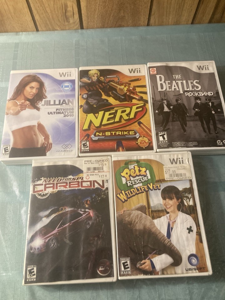 Nintendo Wii RVL-101 Black Console Bundle w/ 2 Controllers, 10 games ...