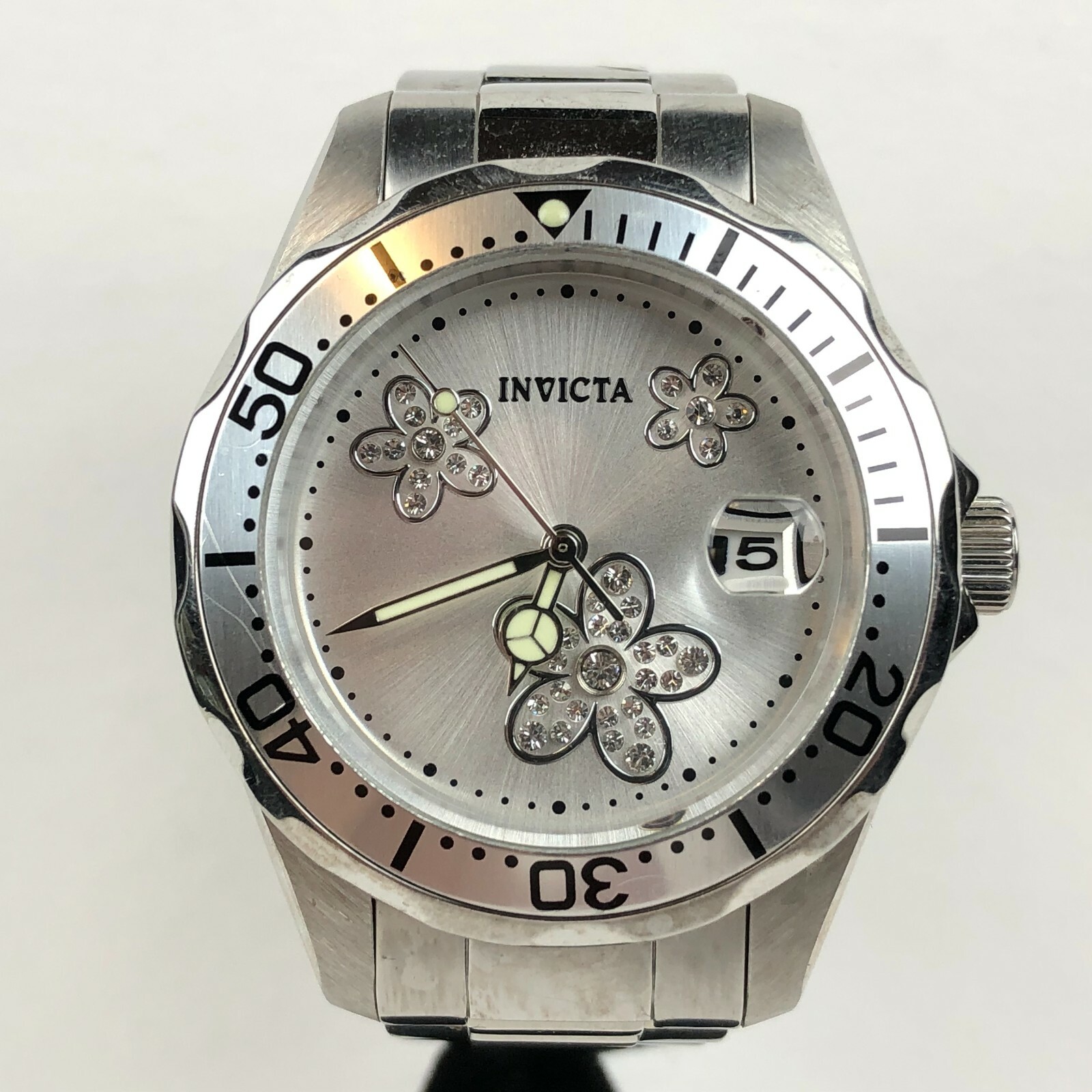 RARE Women's Invicta Angel Pro Diver Silver Flower Di… - Gem