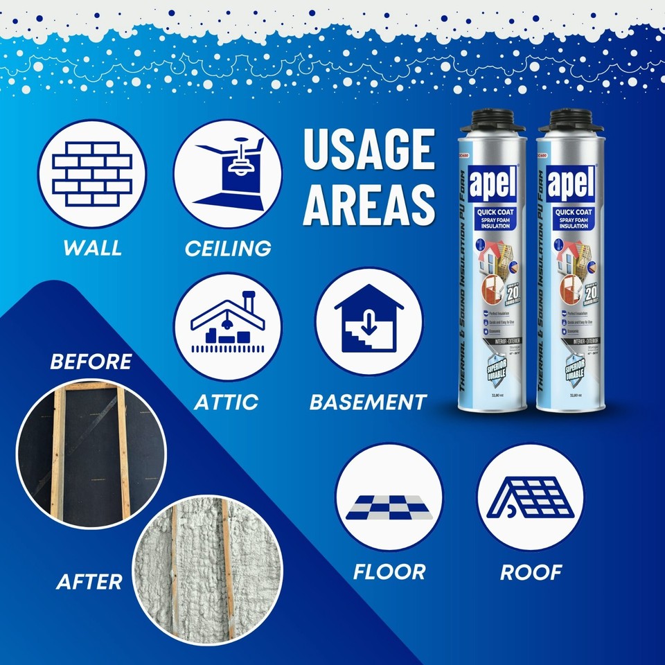 apel Spray Foam Insulation - (12 x 32.80 oz./ 240 Bd ft) Self Expanding ...