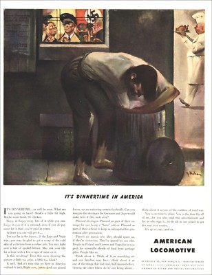 1943 WW2 AD AMERICAN LOCOMOTIVE Dinner Time in America art by TY Mahon ...