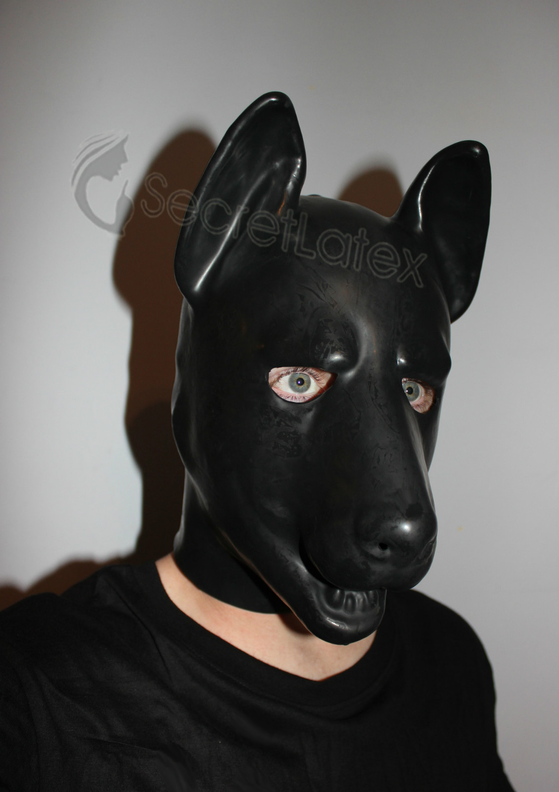 LATEX RUBBER BLACK GUMMI FETISH DOG FULL HEAD HOOD PUPPY CANINE ANIMAL ...