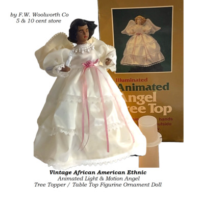 Vintage African American Ethnic Tree Topper Angel Animated Light Motion ...