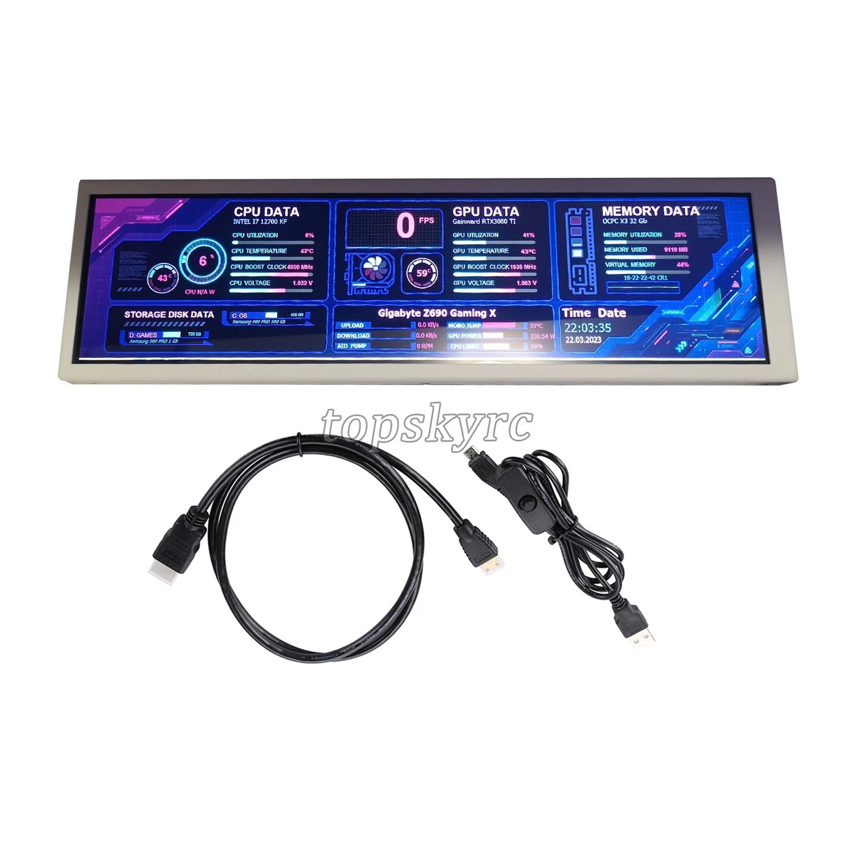 1920x480 AIDA64 Display Monitor PC Hardware Temperature, 42% OFF