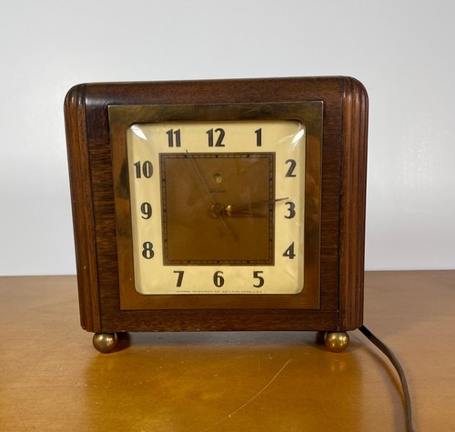 Vintage Warren Telechron Electric Wood Mantle Clock Art Deco Model 4H97 ...