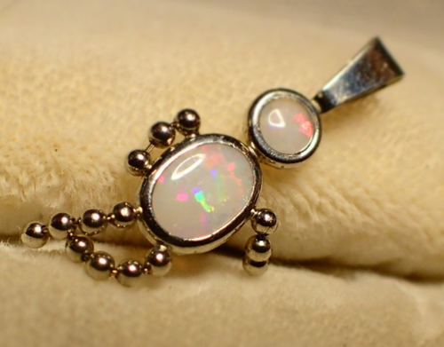 Custom Australian Opal (Oct.) Birthstone Boy Pendant in Solid 14K White ...