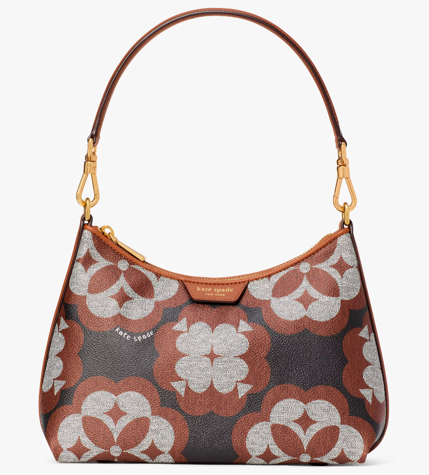 Kate Spade Reece Shoulder Bag Black Brown Handbag K9773 Monogram Flower ...