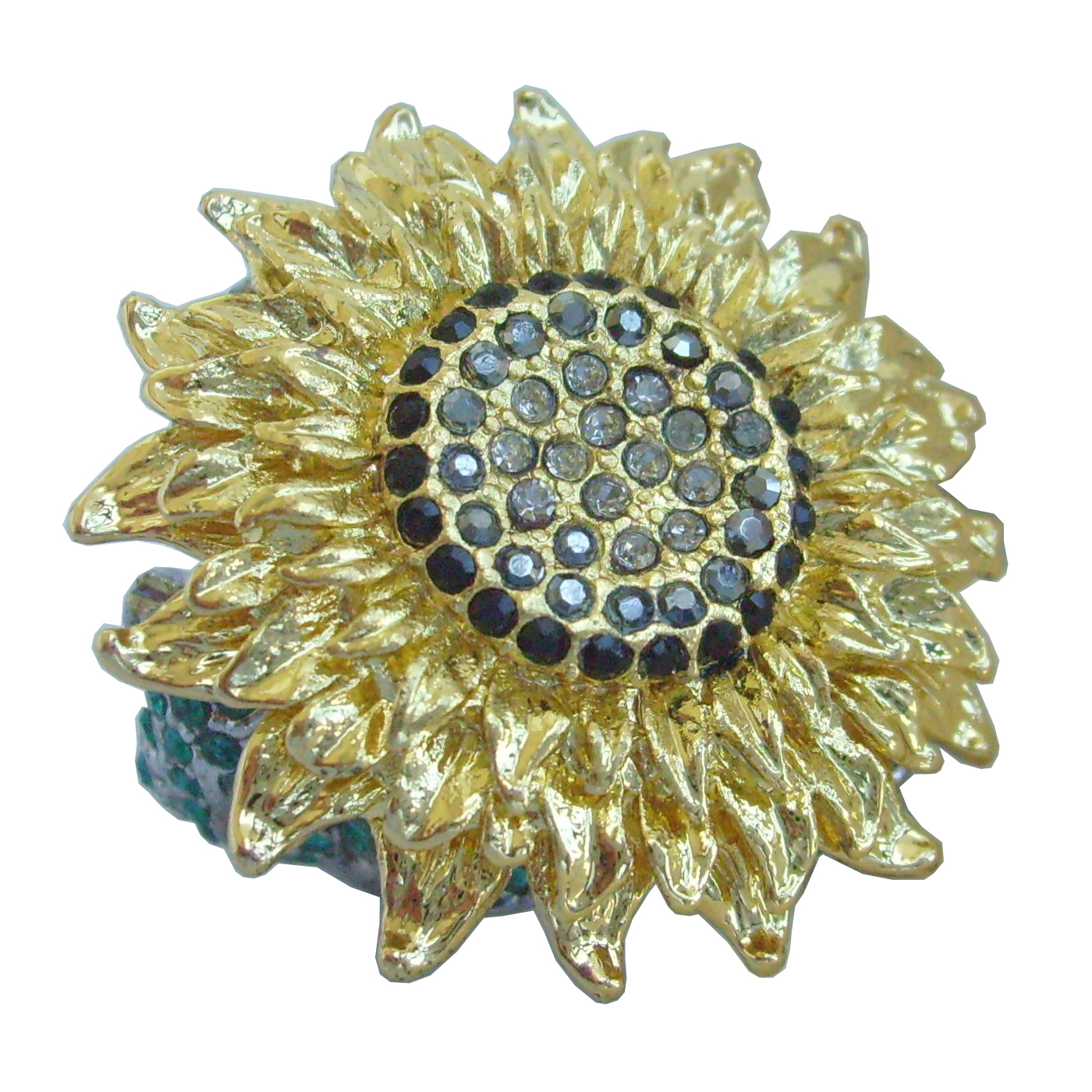 Luxury Cocktail Sunflower Flower Ring Black Green Rhinestone Crystal ...