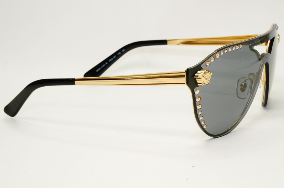 Versace Sunglasses Gold Diamante Medusa Grey Unisex MOD VE 2161-B 1002/ ...