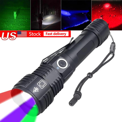TAC Multicolor LED Flashlight 4 in1Rechargeable Red/UV/Green/White ...