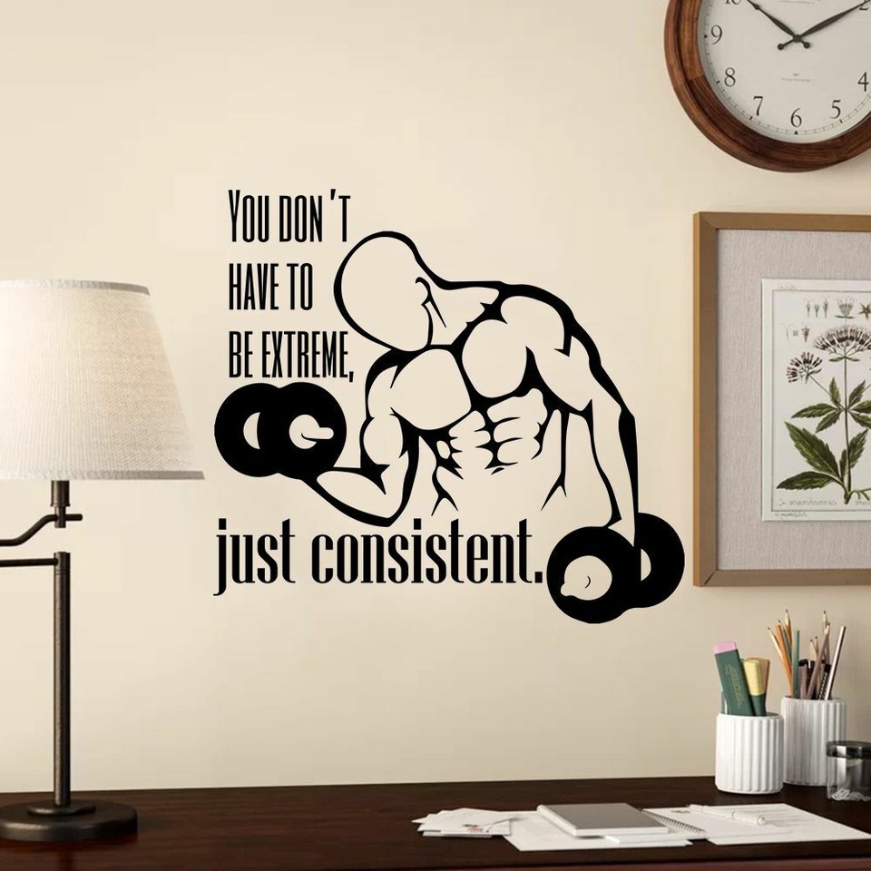 Be Consistent Workout Motivation Quotes Vinyl Art Sticker Home Gym Wall ...