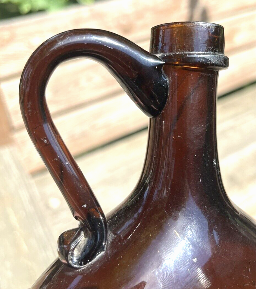 NICE AMBER HANDLED CHESTNUT WHISKEY FLASK OPEN PONTIL CRUDE 1850'S ERA ...