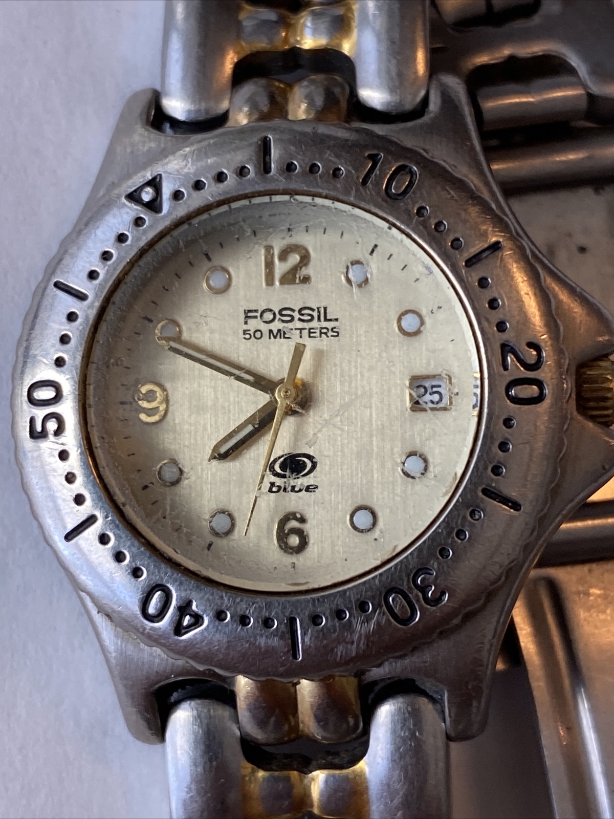 Men's Fossil Blue Stainless Steel Caseback 100 Meters Water Resistant ...