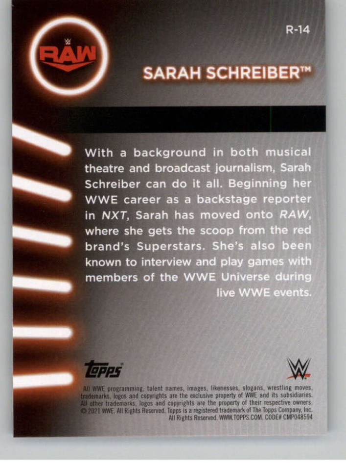 SARAH SCHREIBER 2021 Topps Women's Division Roster #R-14 WWE ID:50865 ...