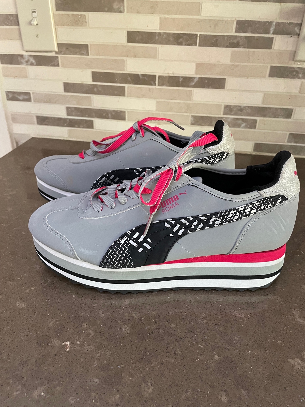 New Puma Roma Slim Stacked Lace Up Sneakers Grey Silv… - Gem