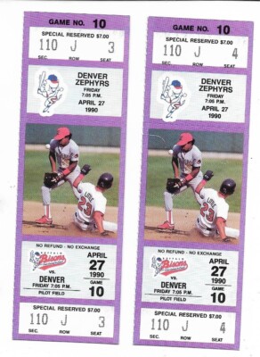 2 Vintage 4/27/1990 Buffalo Bisons vs Denver Zephyrs Pilot Field NY ...