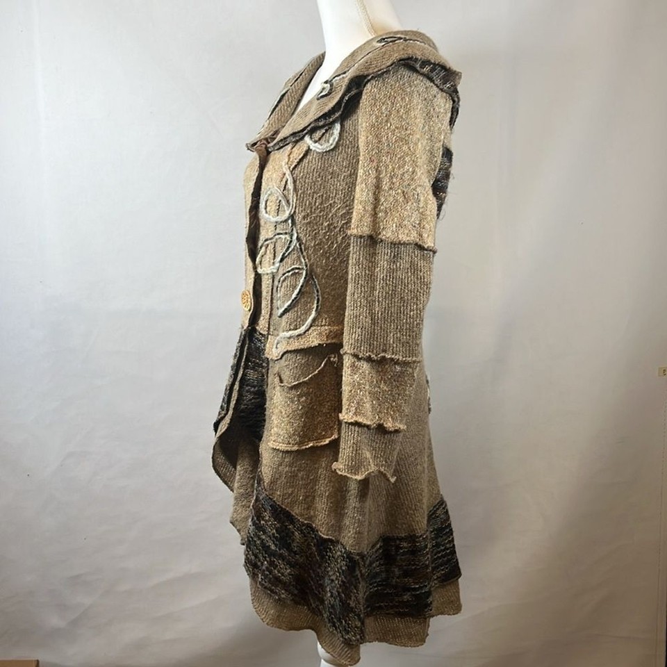 Fantazia Boho Artsy Sweater Coat Jacket Women’s Size M Lagenlook Button ...