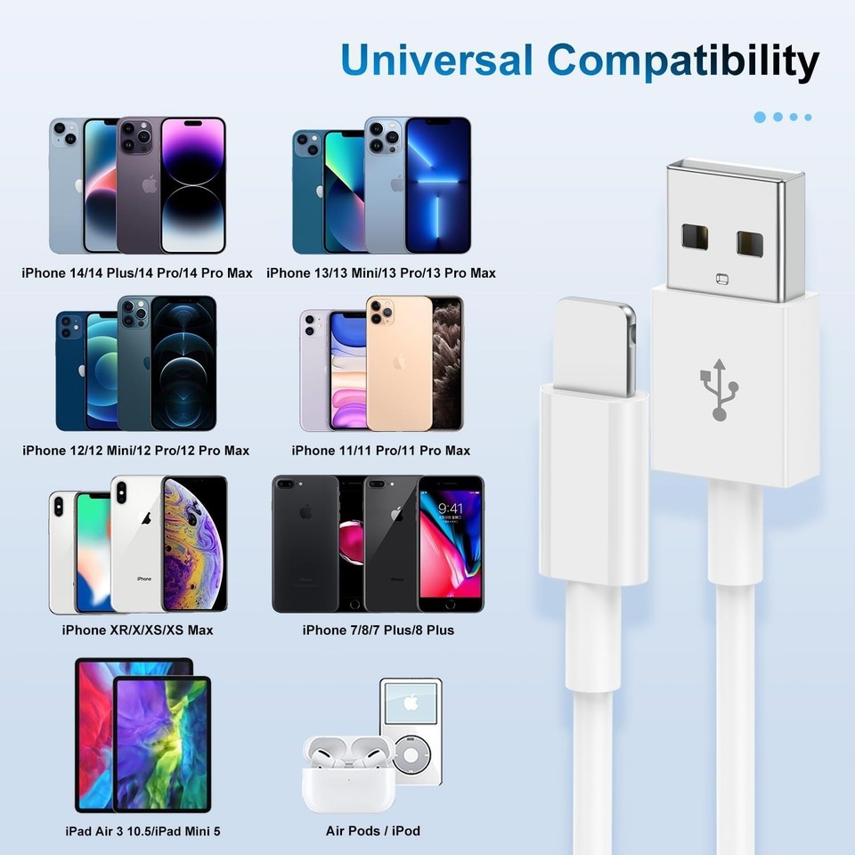 For iPhone 14 13 12 11 Pro Max XR 8 7 6 Fast Charger Cable USB Charging ...