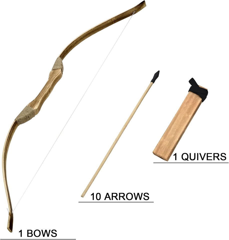 Kids Bow and Arrow Set, 32 Inch Archery Set Handmade Wooden Toy Bow and ...
