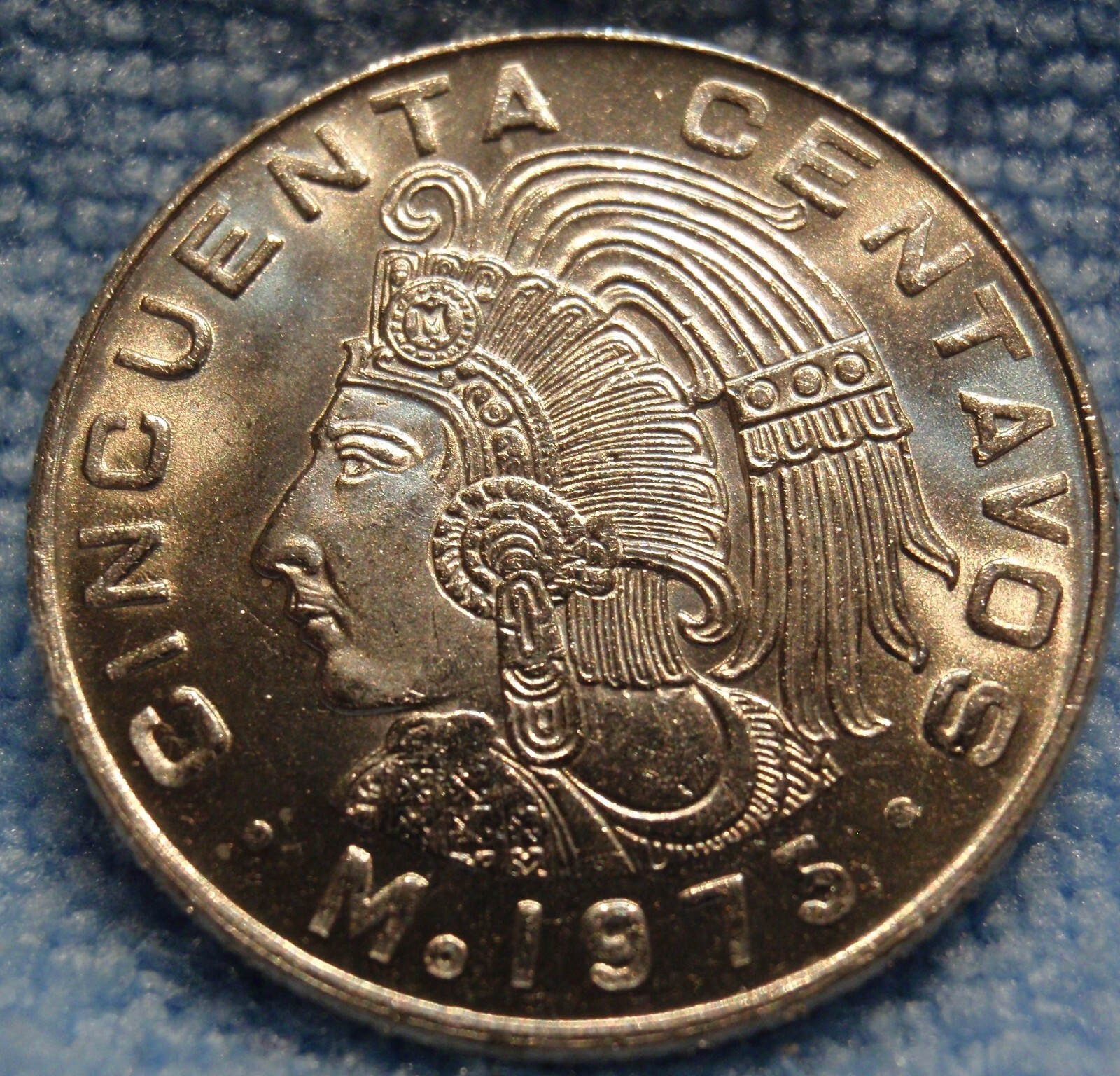 GEM BU Mexico 1975 50 CENTAVOS Coin Aztec Emperor Cuauhtemoc w/out Dots ...