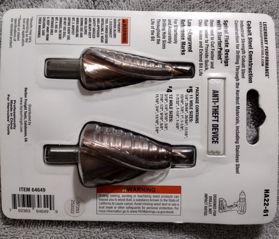 Hercules 2pc Cobalt Step Drill Bits with Jam Free Spiral Flute Design # ...