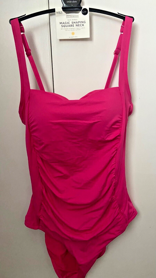 BNWT M&S MAGIC SHAPING TUMMY CONTROL PINK FIZZ RUCHED SQUARE NECK ...