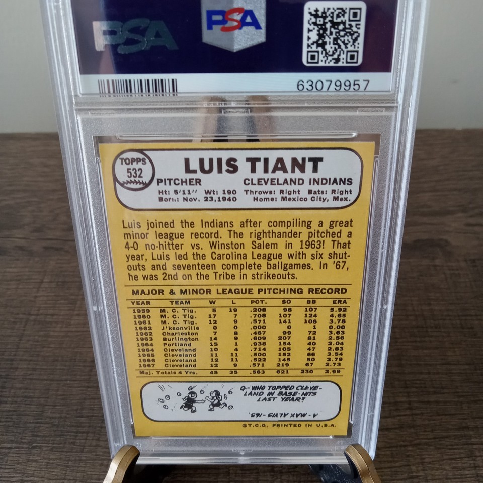 1968 Topps Baseball - High #532 Luis Tiant PSA 8 with fugitive ink ...