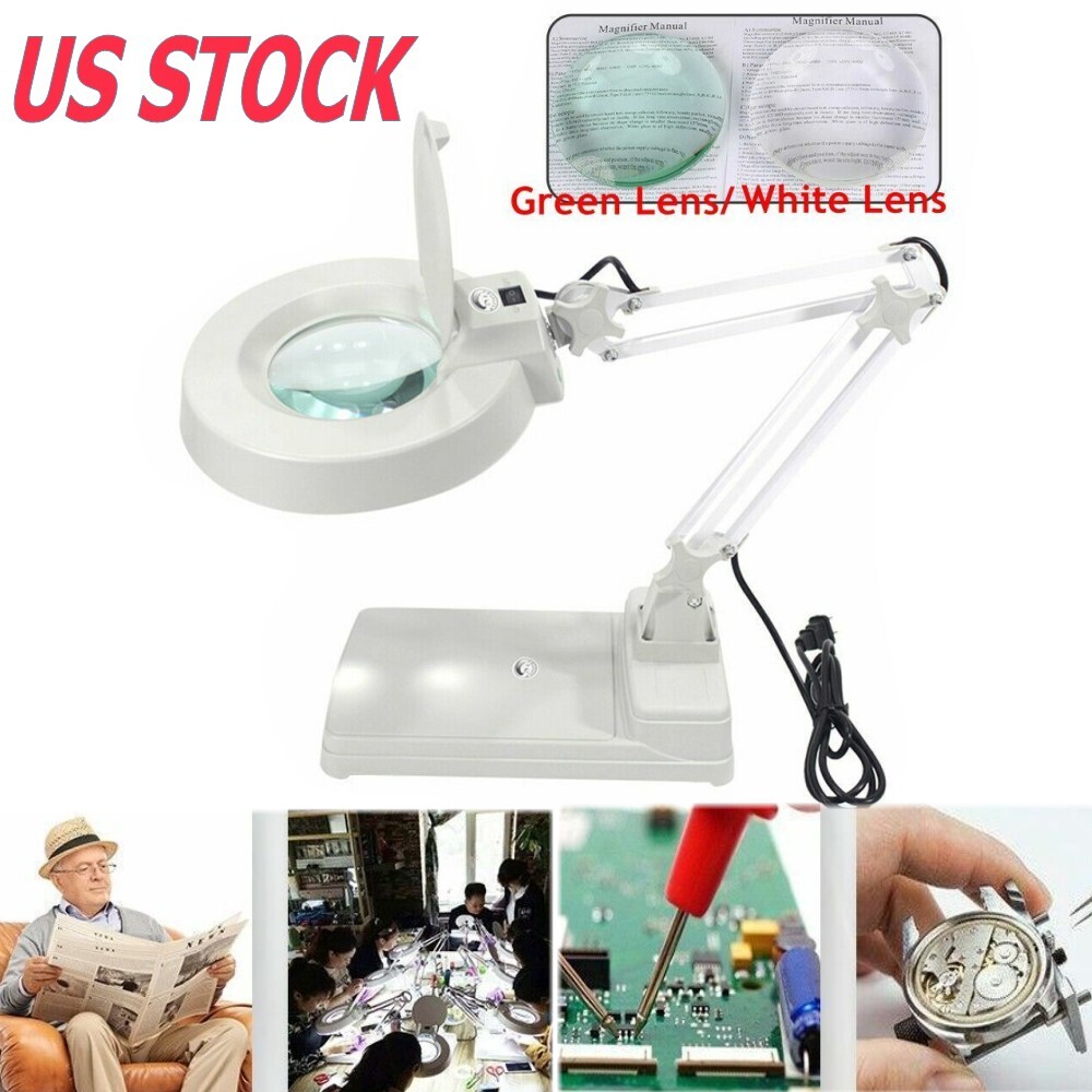 110V LED Magnifier Lamp 10X Magnifying Glass Desk Table Reading Light w ...