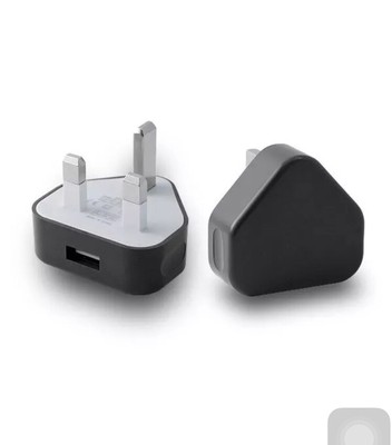 BLACK 3 PIN 1000mA USB Power Adapter Mains Charger UK wall plug for MP3 ...