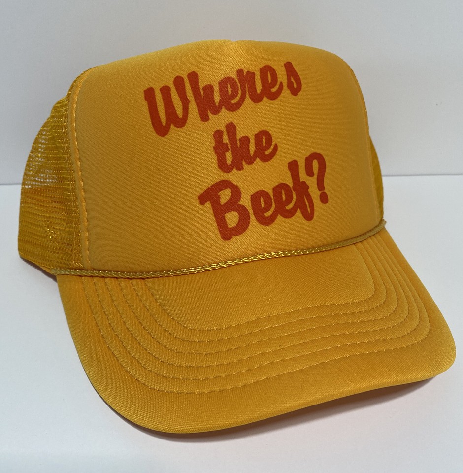 Vintage Where's The Beef Hat Wendy's Trucker Hat Adjustable Gold Fast ...