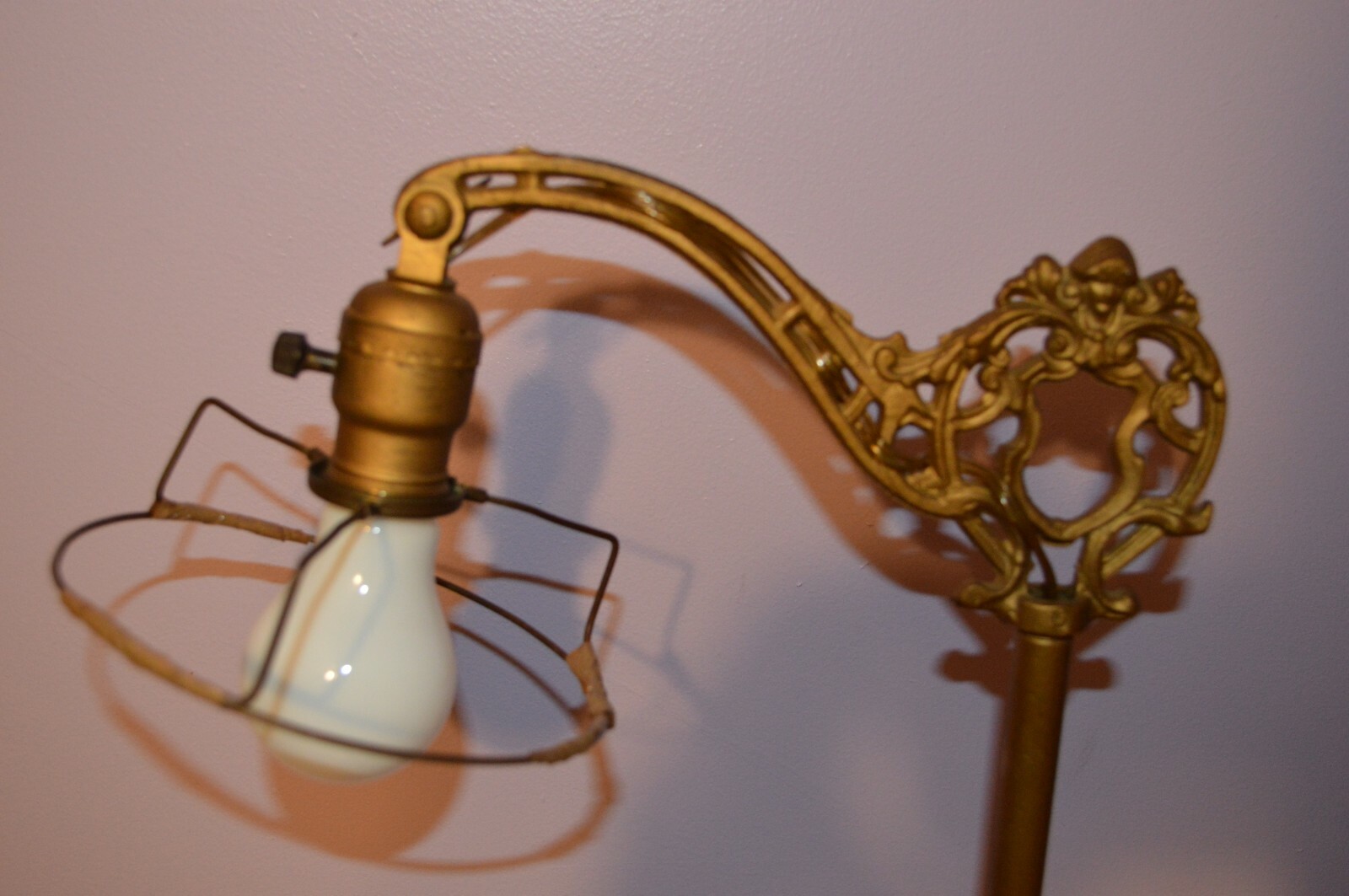 VINTAGE ANTIQUE CAST WROUGHT IRON BRIDGE ARM DECORATIVE FLOOR LAMP | eBay
